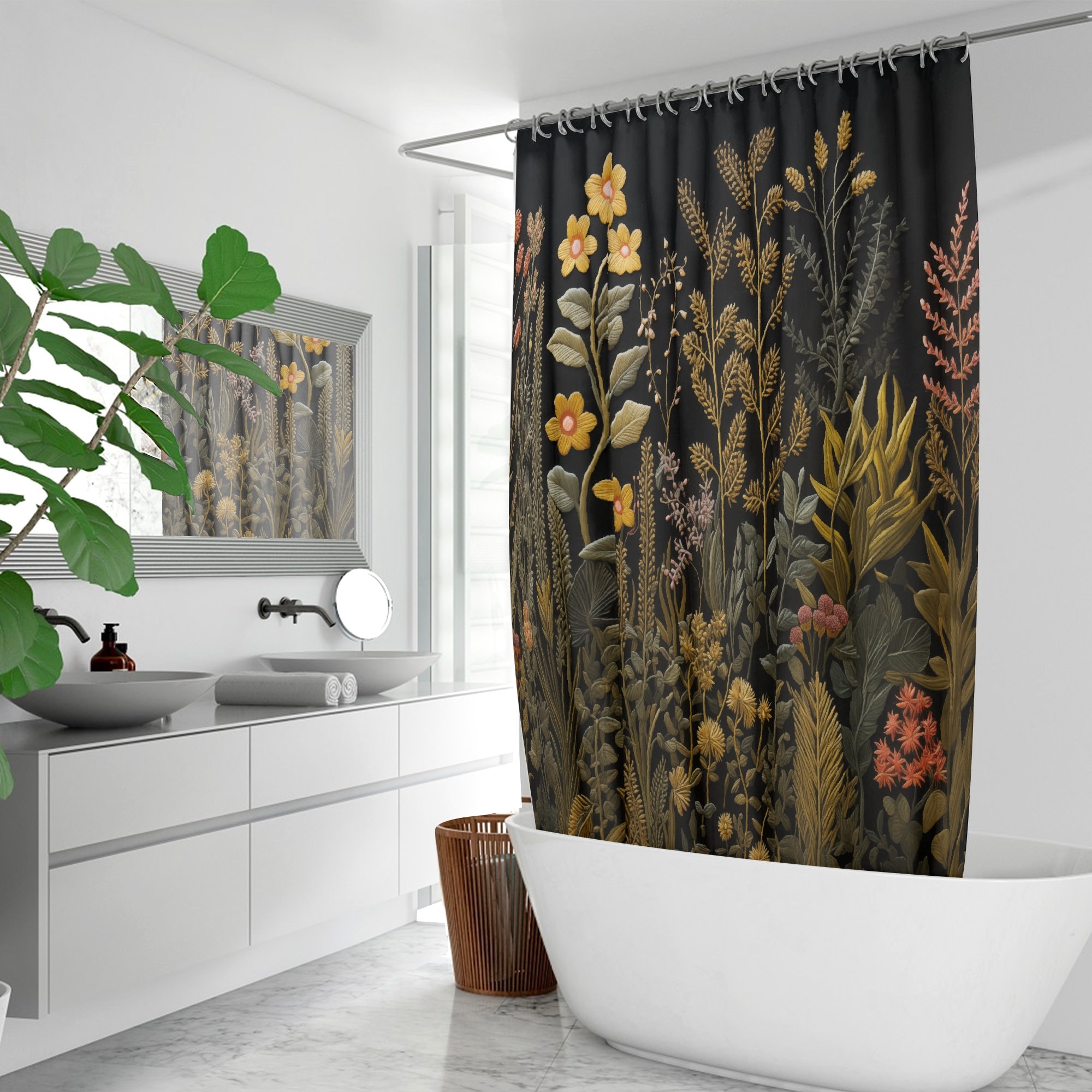 Moody Goblincore Eclectic Maximalist Bathroom Black Botanical Shower ...