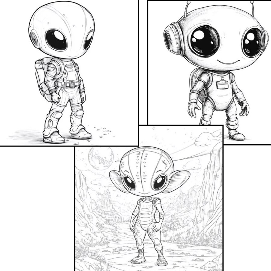 Cute Alien Kids Digital Download 3-pack Coloring Pages. Downloadable ...