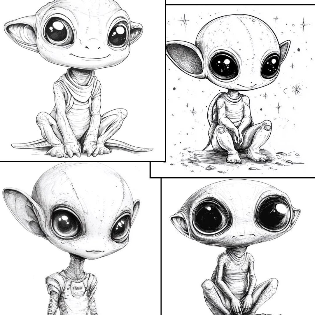 Cute Aliens Digital Download 4-pack Coloring Pages. Downloadable .zip ...