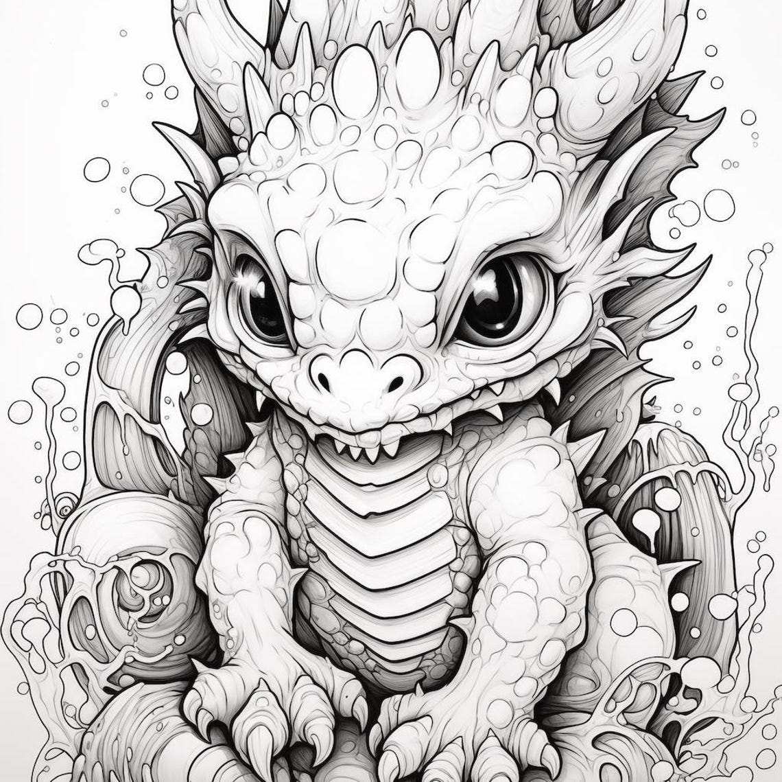 Detailed Baby Dagon Digital Download Coloring Page. Downloadable File ...