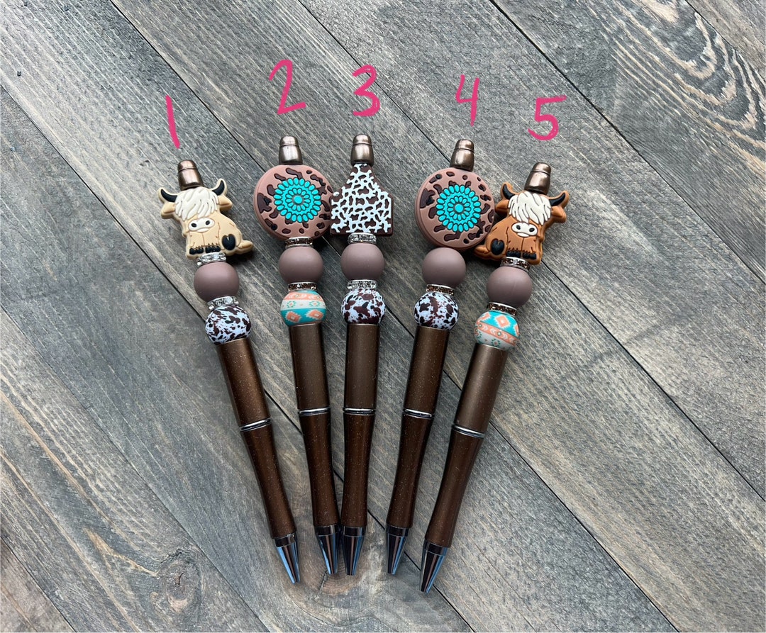 Western Beaded Focal Pens, Highland Cow Pens, Cow Print Pens, Writing ...