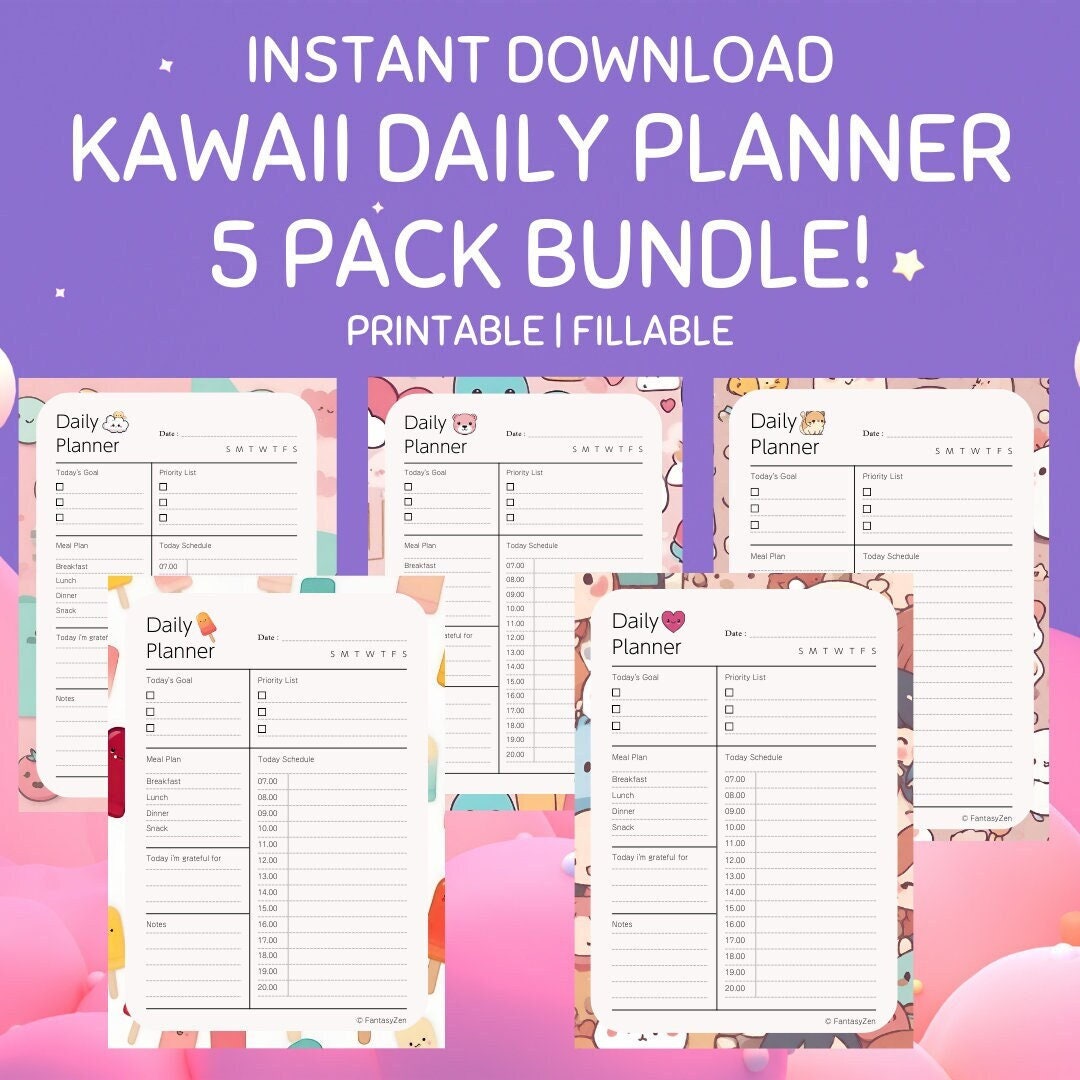 BUNDLE Cute Kawaii Daily Planner Printable Daily to Do List - Etsy