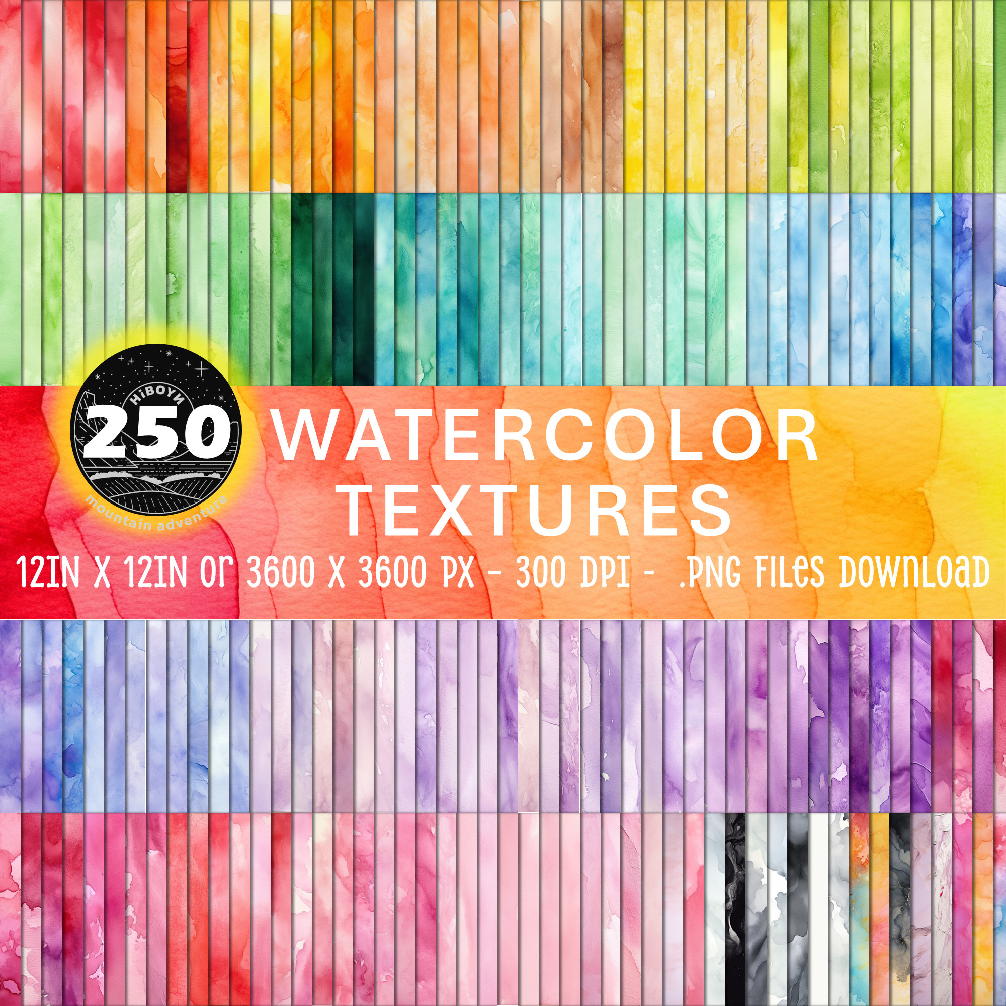 250 Watercolor Textures Digital Paper Bundle - High Resolution 12IN X ...