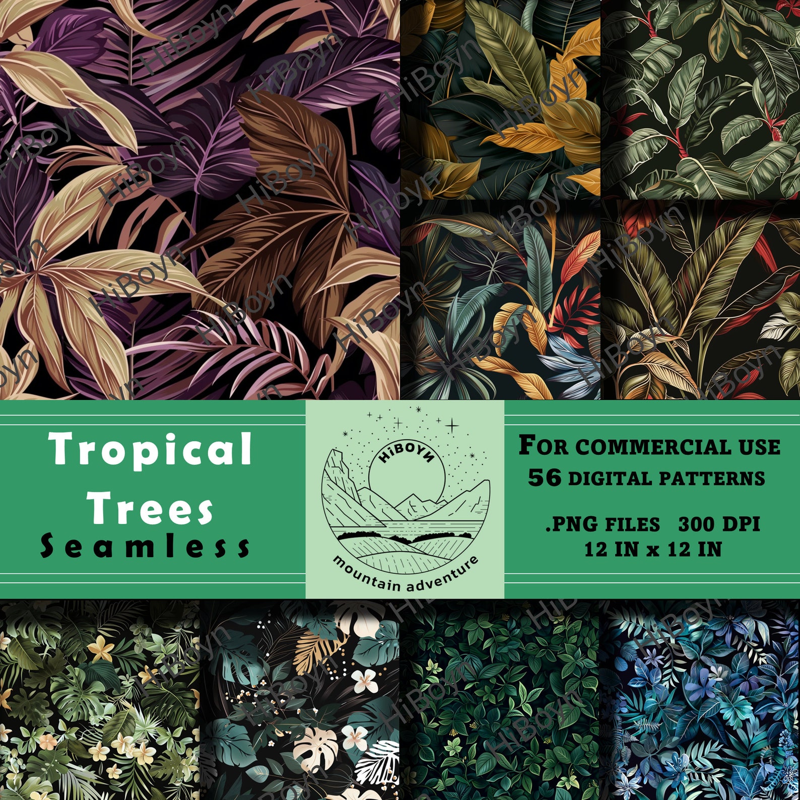 Dark Botanical SEAMLESS Patterns Tropical Trees,banana Leaf,monstera,orchid,vine 56 SEAMLESS ...