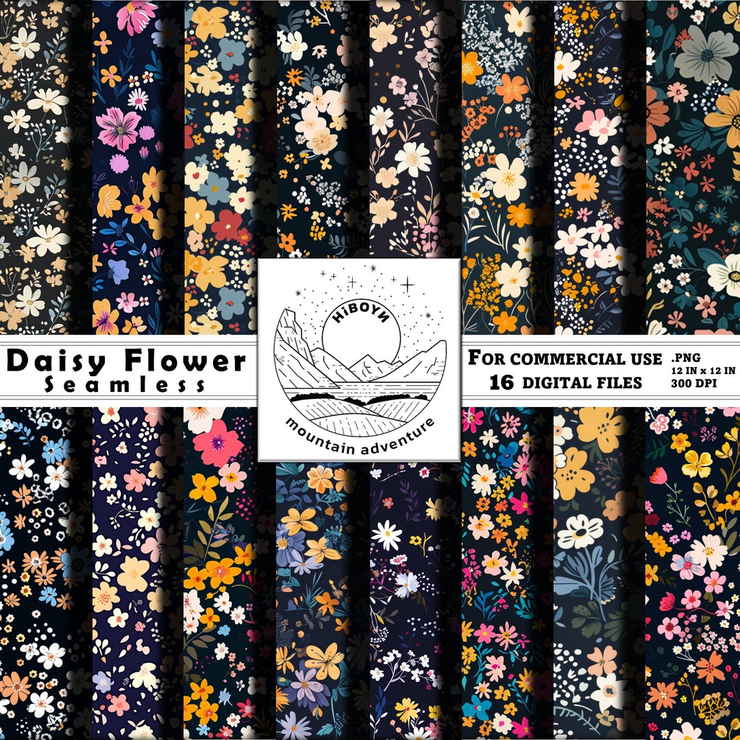 Daisy Flower Seamless Patterns, PNG DIGITAL FILES. - Etsy