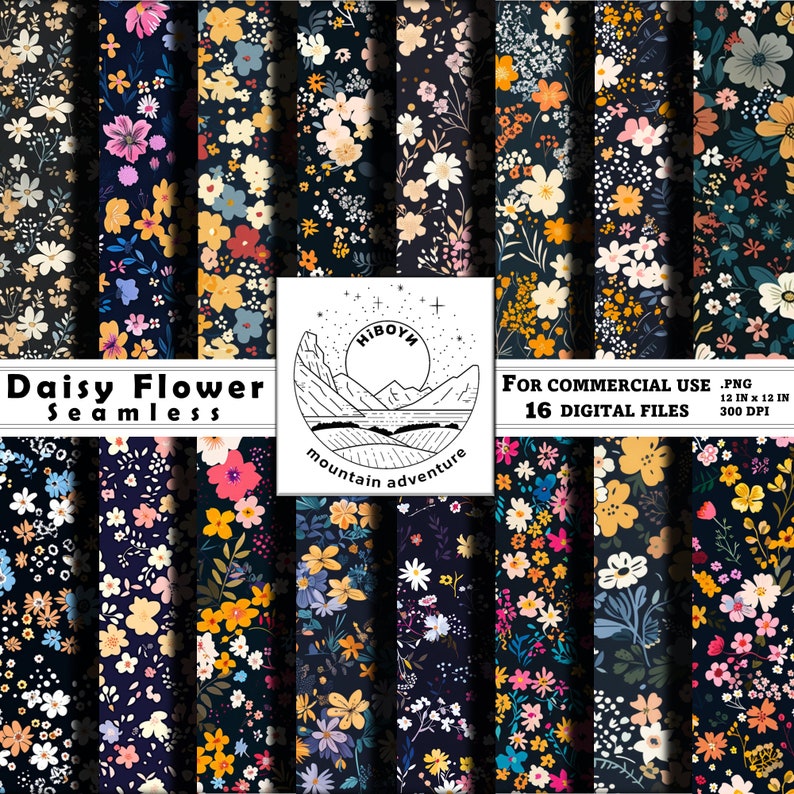 Daisy Flower Seamless Patterns, PNG DIGITAL FILES. - Etsy