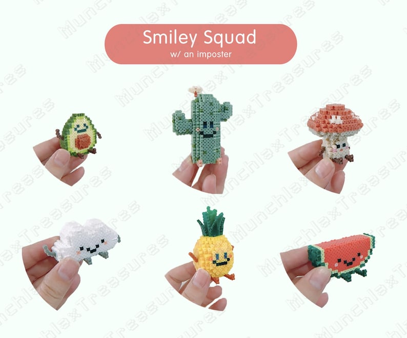 Instant Download - Smiley Fruit Squad Set of 6 3D Perler Bead Pattern ...
