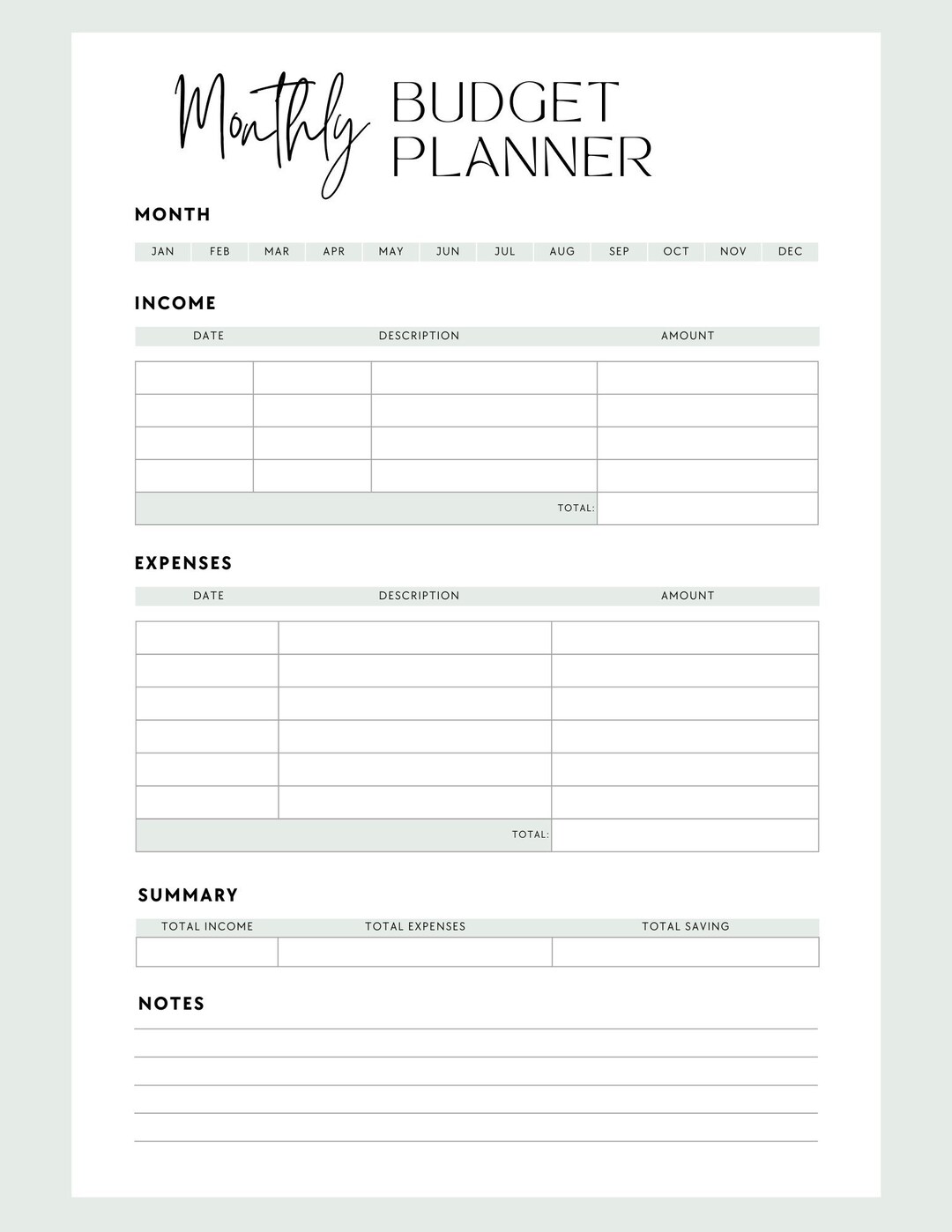 Monthly Budget Planner Finance Printable Planner Instant - Etsy