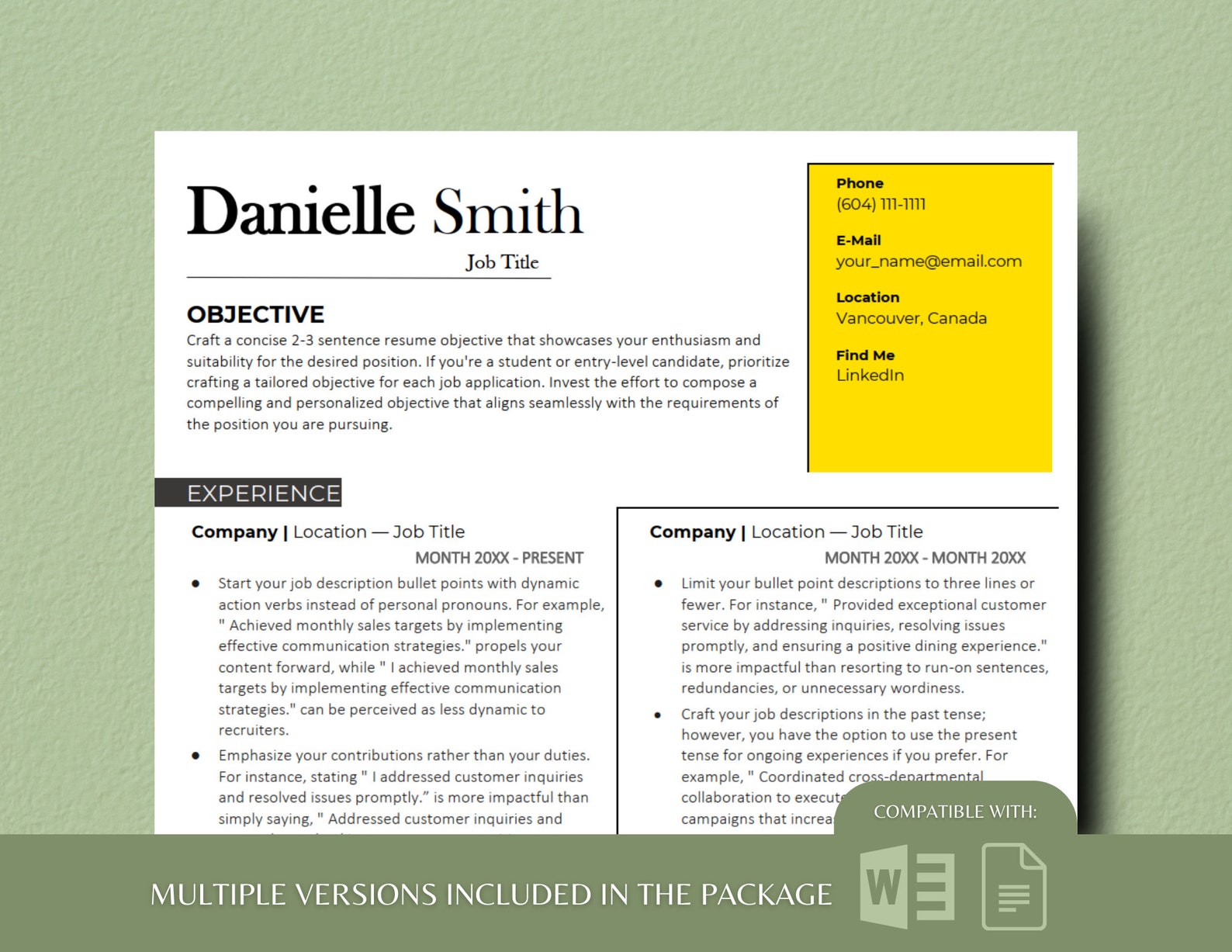 Student Resume Template for MS Word & Google Docs, Resume Guide, Modern ...