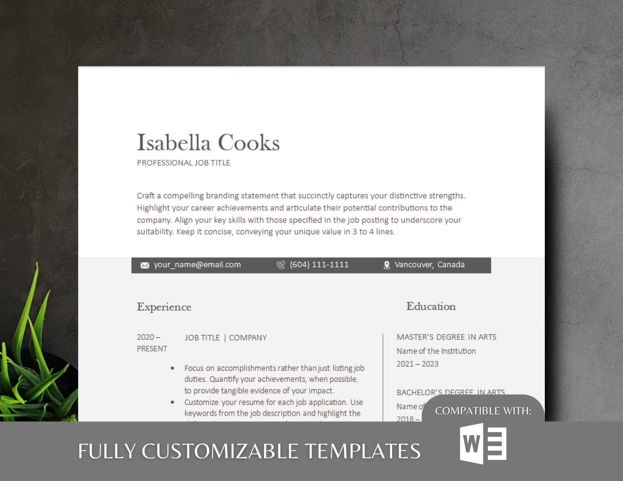 Professional Modern Resume Template for Microsoft Word and Google Docs ...