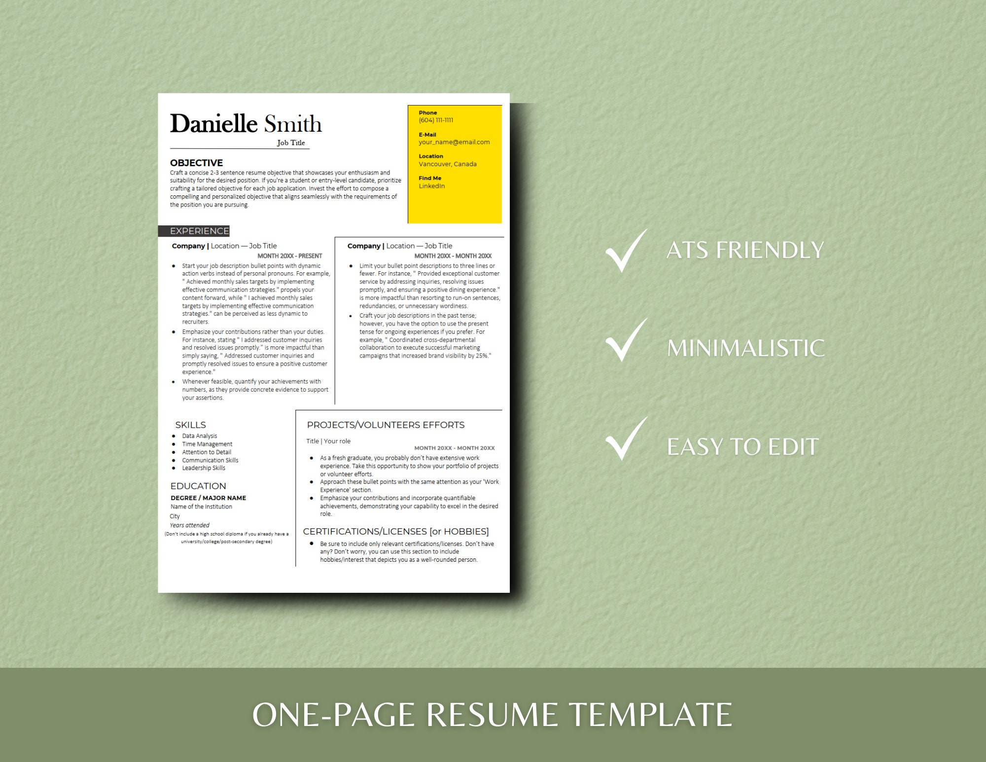 Student Resume Template for MS Word & Google Docs, Resume Guide, Modern ...