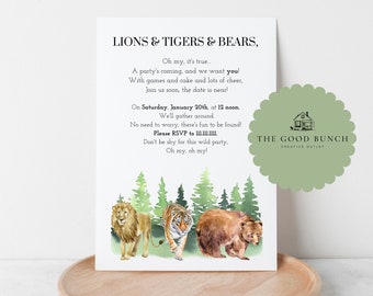 Editable Lions Tigers and Bears Birthday Invitation, Lions Tigers and ...
