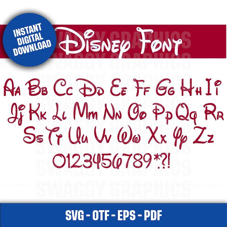 Disney Font Free SVG File, Otf Font PDF Eps Customization Tshirts ...