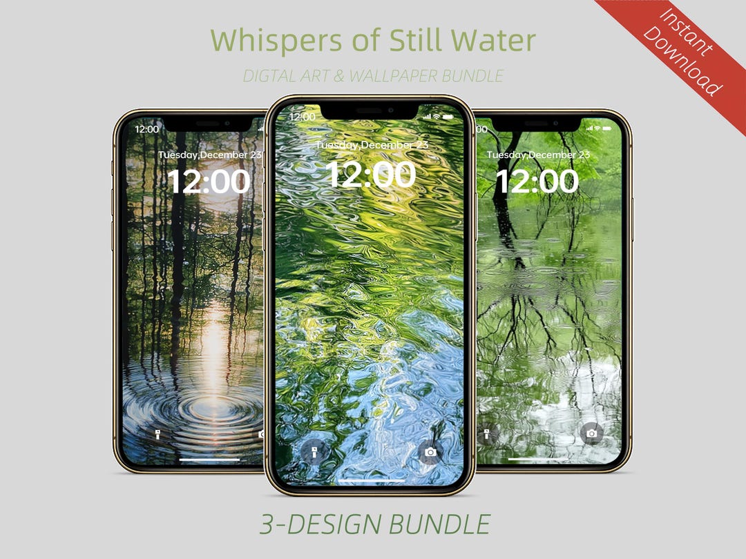 Water Reflection Phone Wallpaper Bundle: Serene Nature Decor (digital ...