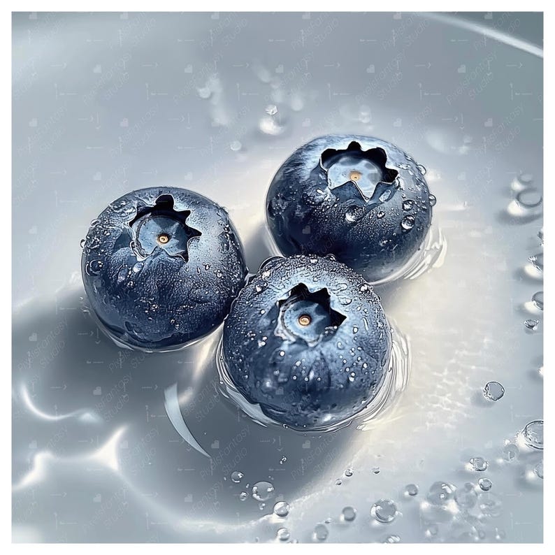 Fresh Blueberry Wallpaper & Wall Art Bundle | Blueberry Water Splash ...
