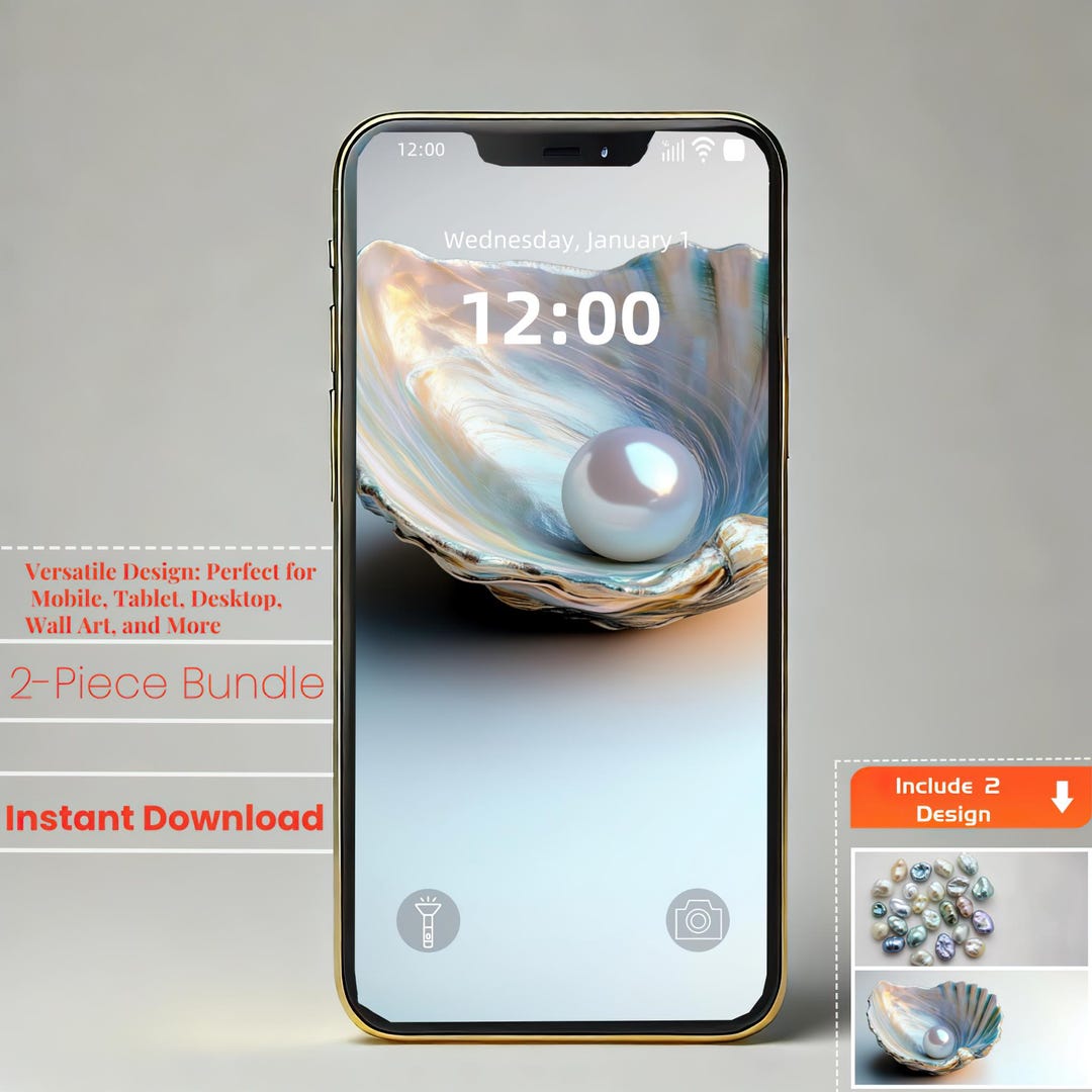 Iridescent Baroque Pearls Wallpaper & Wall Art Bundle | Digital ...