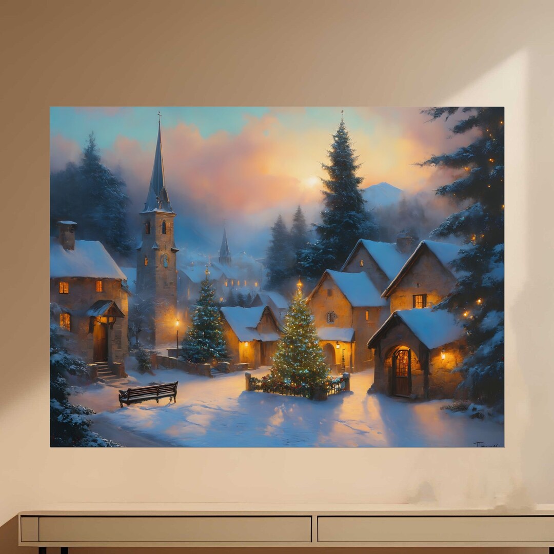 Winter Village Christmas Scene Art Print: Christian Home Decor - Etsy