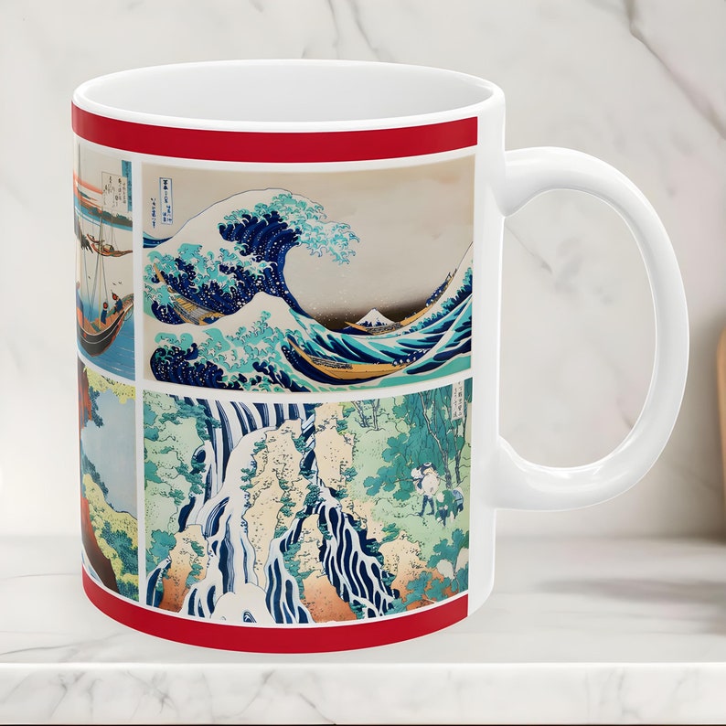 Hokusai Art Collage Ceramic Mug: Japanese Art Kitchen Decor - Etsy