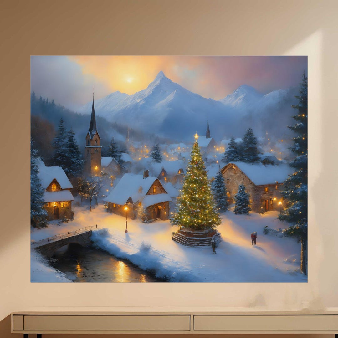 Winter Village Christmas Scene Poster: Religious Fine Art Print - Etsy