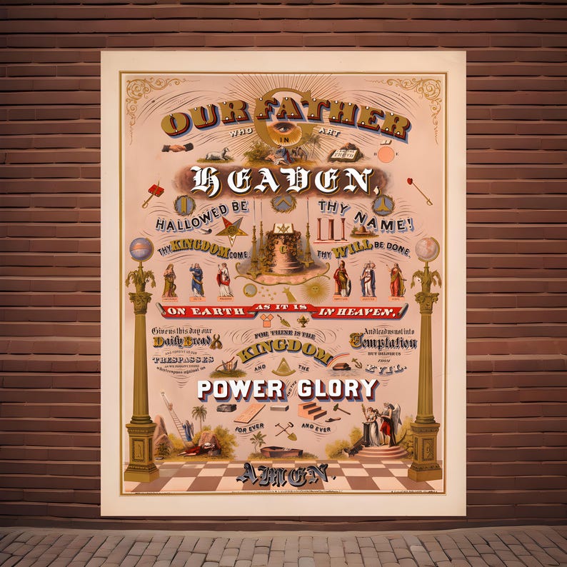 Masonic Lord's Prayer, Jesus Poster Print, Christian Catholic Christmas ...