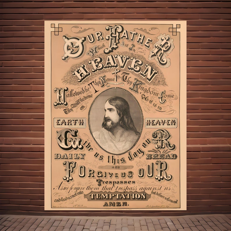 Jesus the Lord's Prayer Poster, From Rutherford Park NJ, 1874 ...