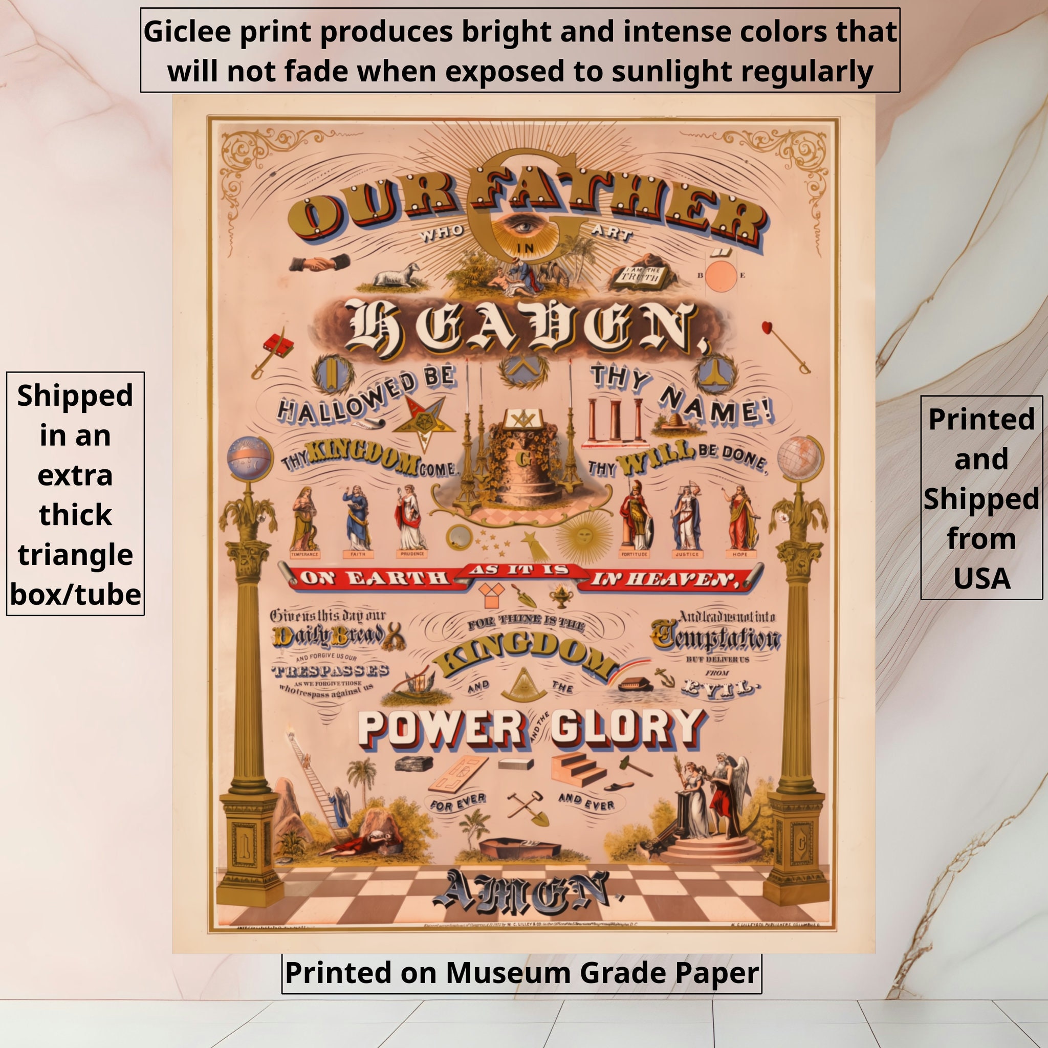 Masonic Lord's Prayer Poster, Christian Gift, Catholic Gift, Fraternity ...