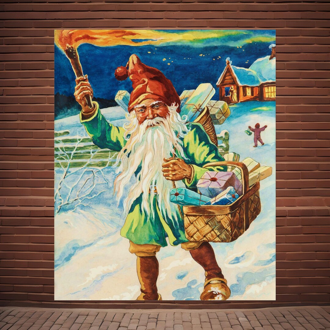 Vintage Christmas Gnome Poster: Jenny Nystrom Watercolor Print - Etsy