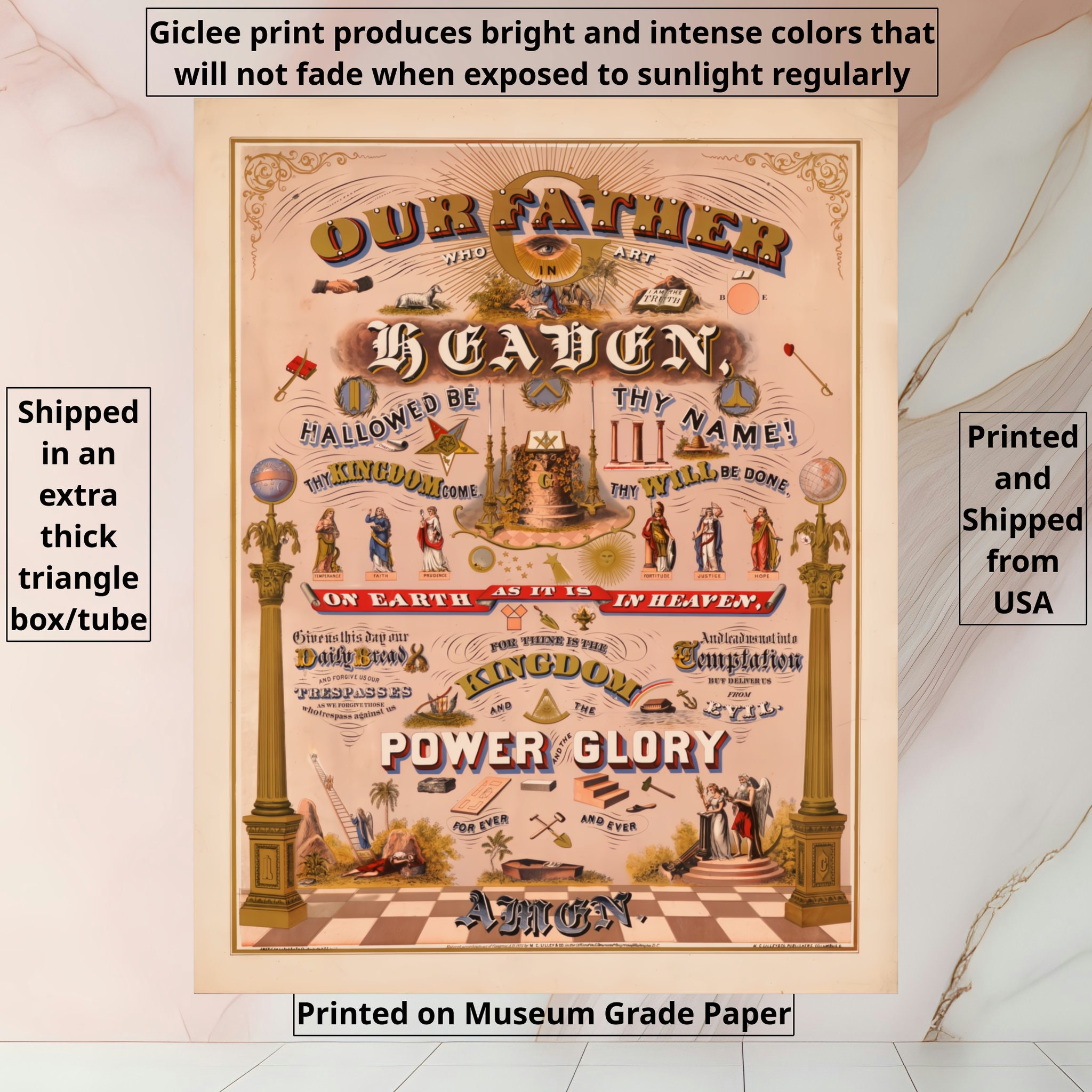 Masonic Lord's Prayer Poster, Christian Gift, Catholic Gift, Fraternity ...