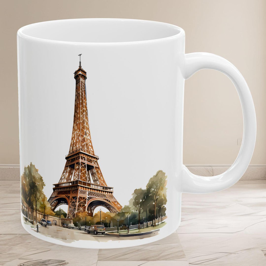 Paris France Travel Mug, Watercolor Like Designs, Eiffel Tower, Arc De ...
