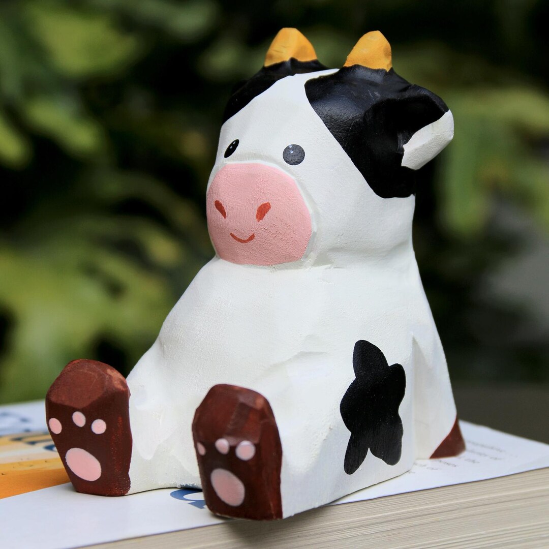 Spotted Cow - Wooden Figure Phone Stand, Wooden Cows Phone Holder, Cow ...