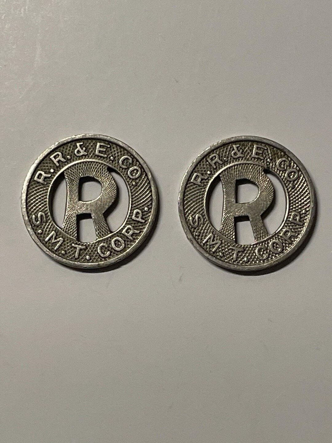Two RR & E Co SMT Corp Roanoke, VA One Zone Fare Transit Trolley Token ...