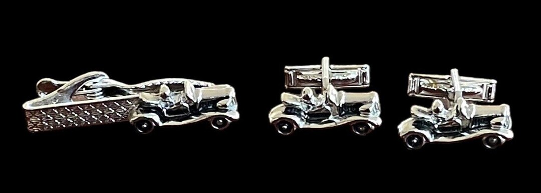 Vintage 1950's Silver Patina Roadster Convertible Race Car Cufflinks ...