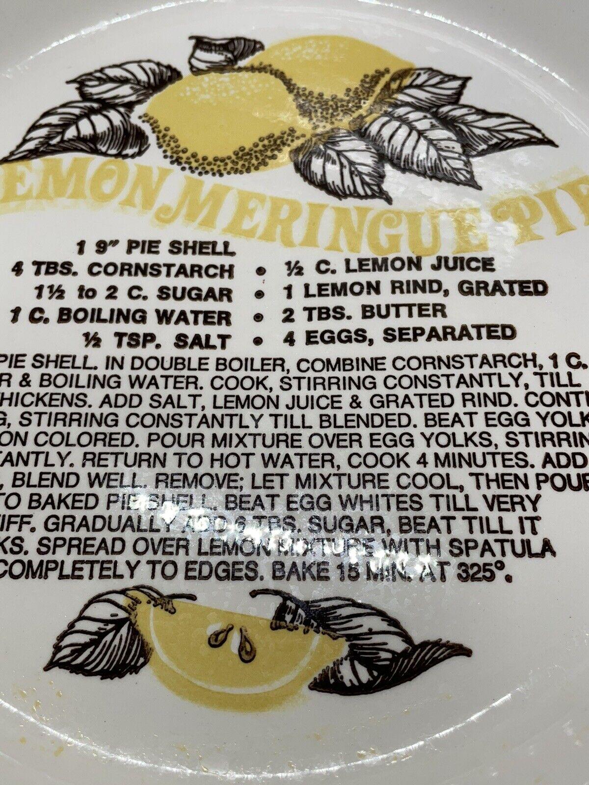 Vintage Lemon Meringue Pie Ceramic Plate Dish Recipe Made in USA - Etsy