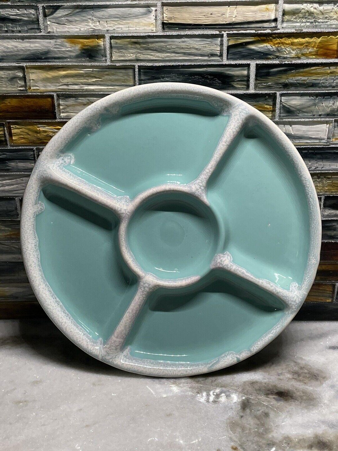 Winart Pottery Green White Drip Divided Relish Dish Plate Vintage 1950s ...