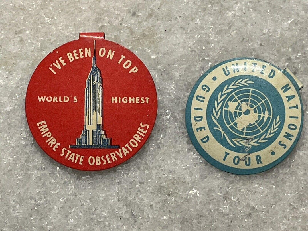 Vintage Empire State Building & UN Guided Tour Tab-fold Metal Button ...