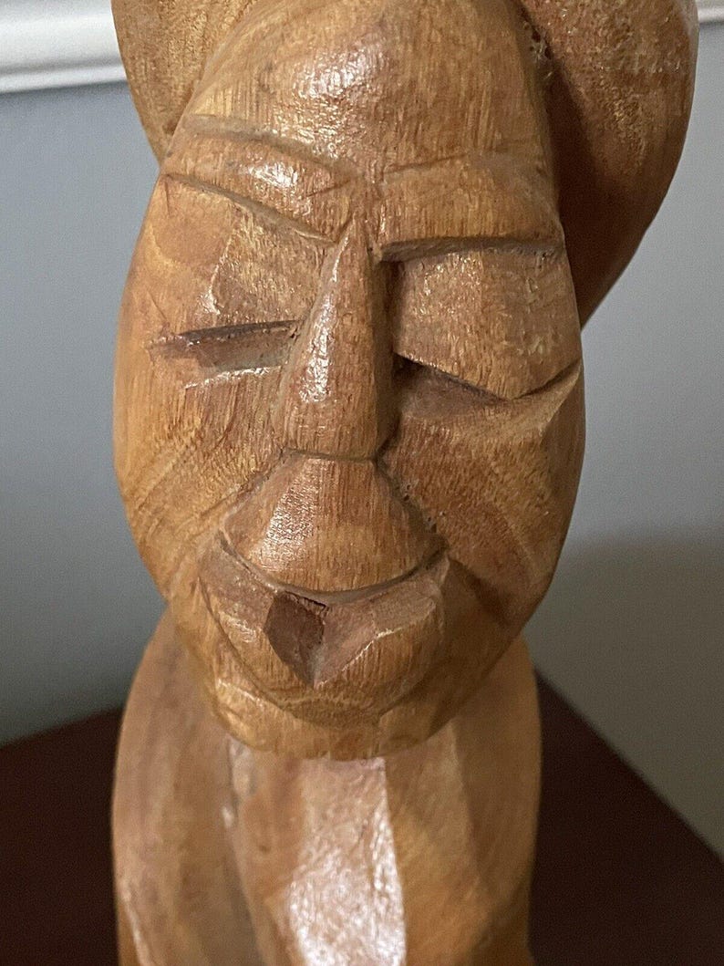 Vintage African Solid Wood Sculpture BUST Head Hand Carved Statue ...