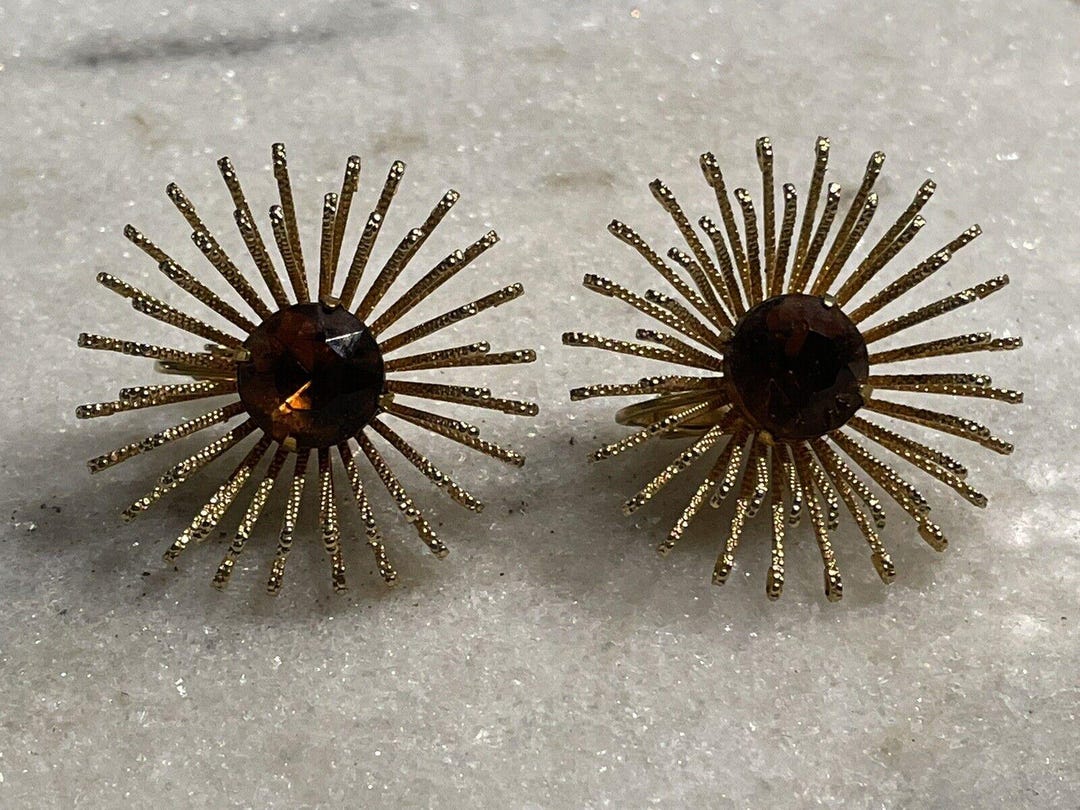 Vintage Sarah Coventry Topaz Atomic Starburst Clip on Earrings - Etsy