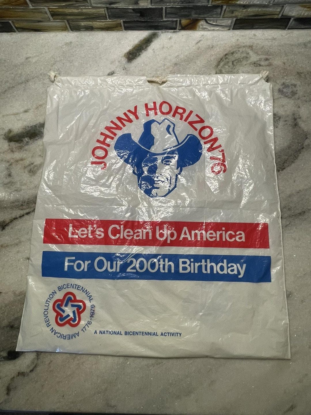 Vintage Johnny Horizon ‘76 Let’s Clean up America Pull String Bag ...