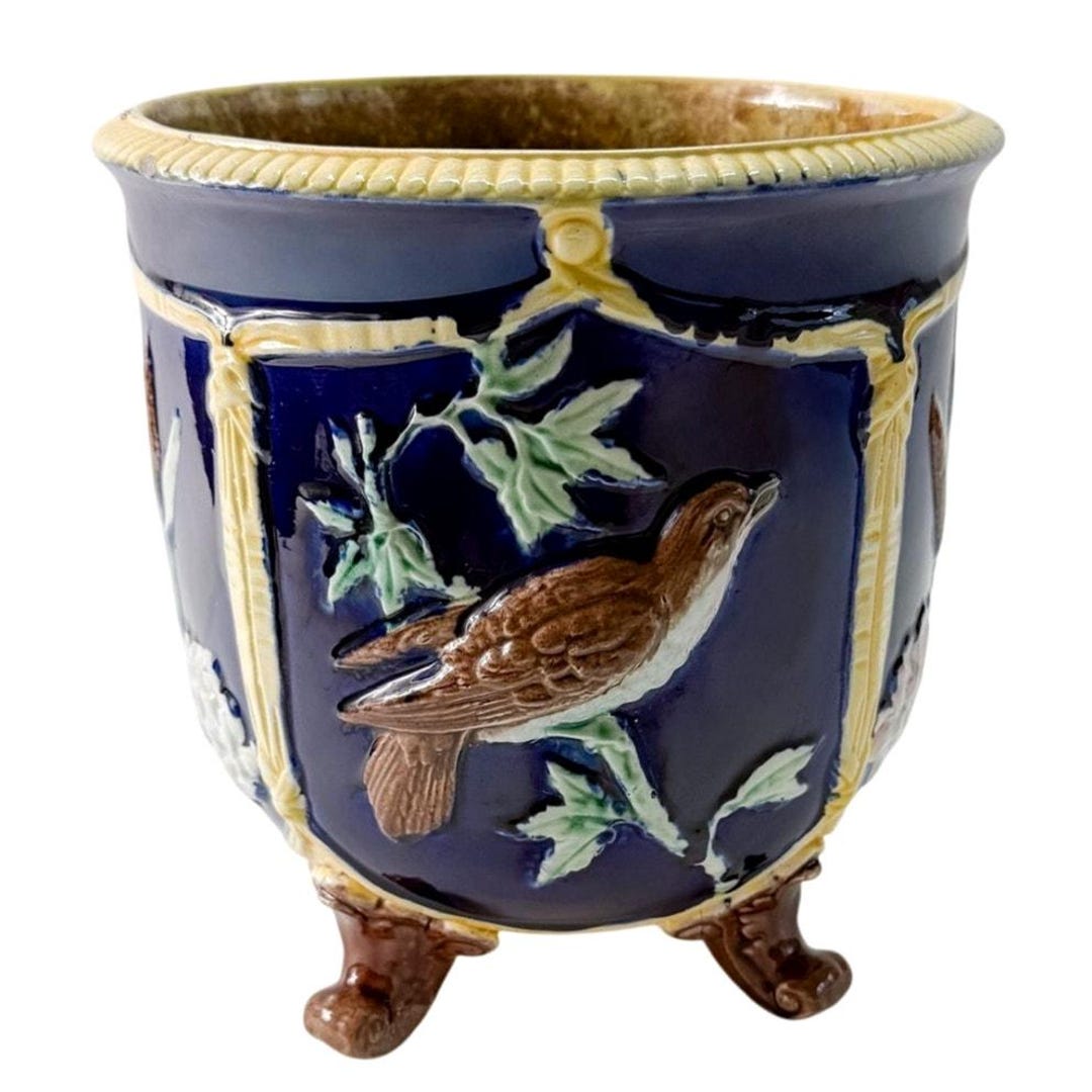 Antique Forester Majolica Bird and Lilies Jardiniere Planter Cache Pot ...