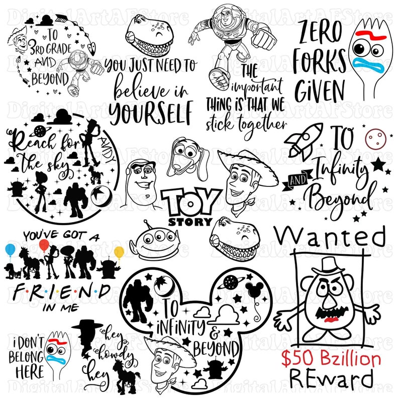 Toy Story SVG Bundle, Toy Story Outline Quotes SVG, Woody Svg, Toy ...