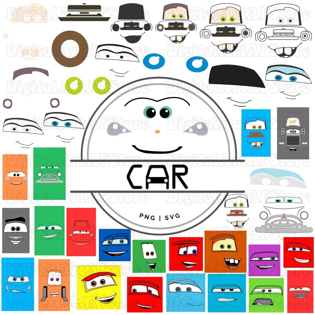 Cars Face Outline Svg Bundle, Cars Png, Cars Face Svg, Lightning ...