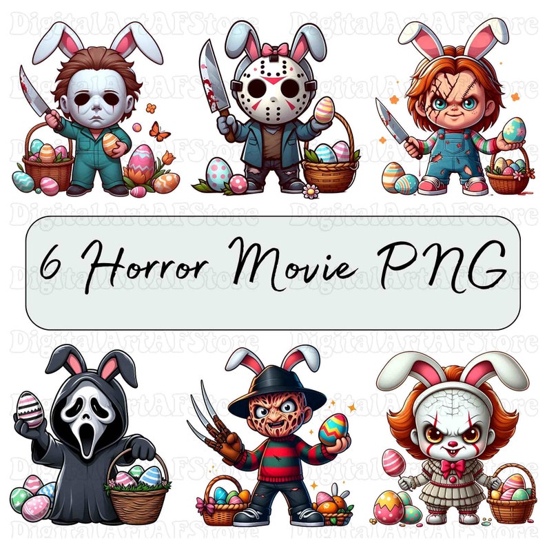 Chibi Horror Killers Easter Character Movie PNG Bundle, Horror Easter ...