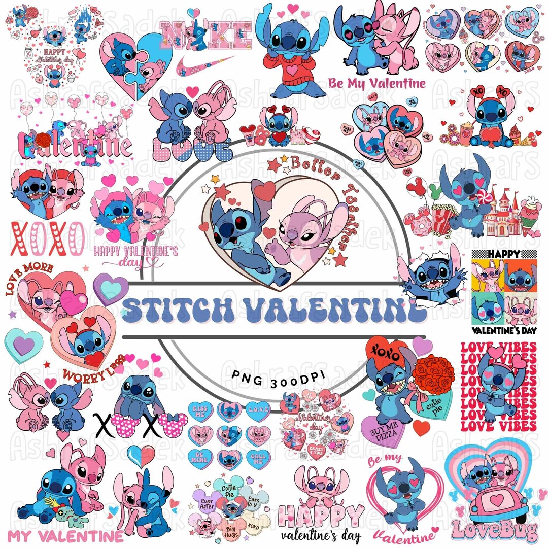 Character Stitch Valentine PNG Bundle, Valentine Lilo Stitch Story Png ...