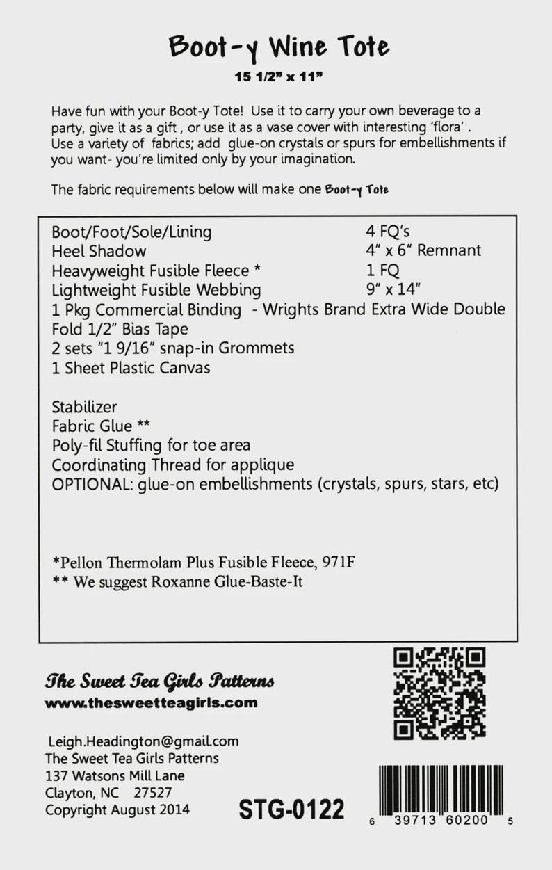 Boot-y Wine Tote 16 X 11 Sewing Pattern From Sweet Tea Girls Patterns ...