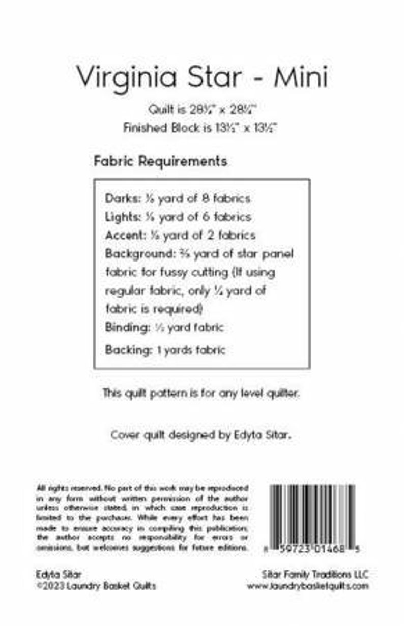 Virginia Star Mini Quilt Pattern From Laundry Basket Quilts by Sitar ...