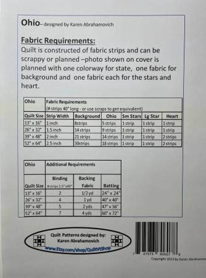 Ohio Quilt Pattern by Abrahamovich, Karen - Etsy