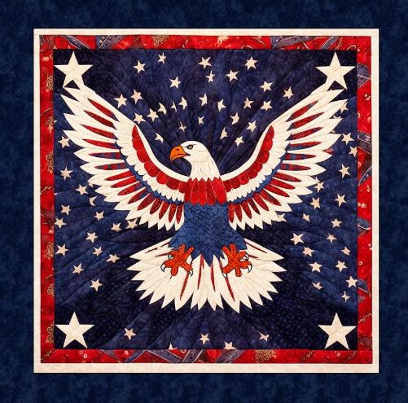 American Tapestry Eagle Blocks Navy 30866 -N by Morris Creative for QT ...