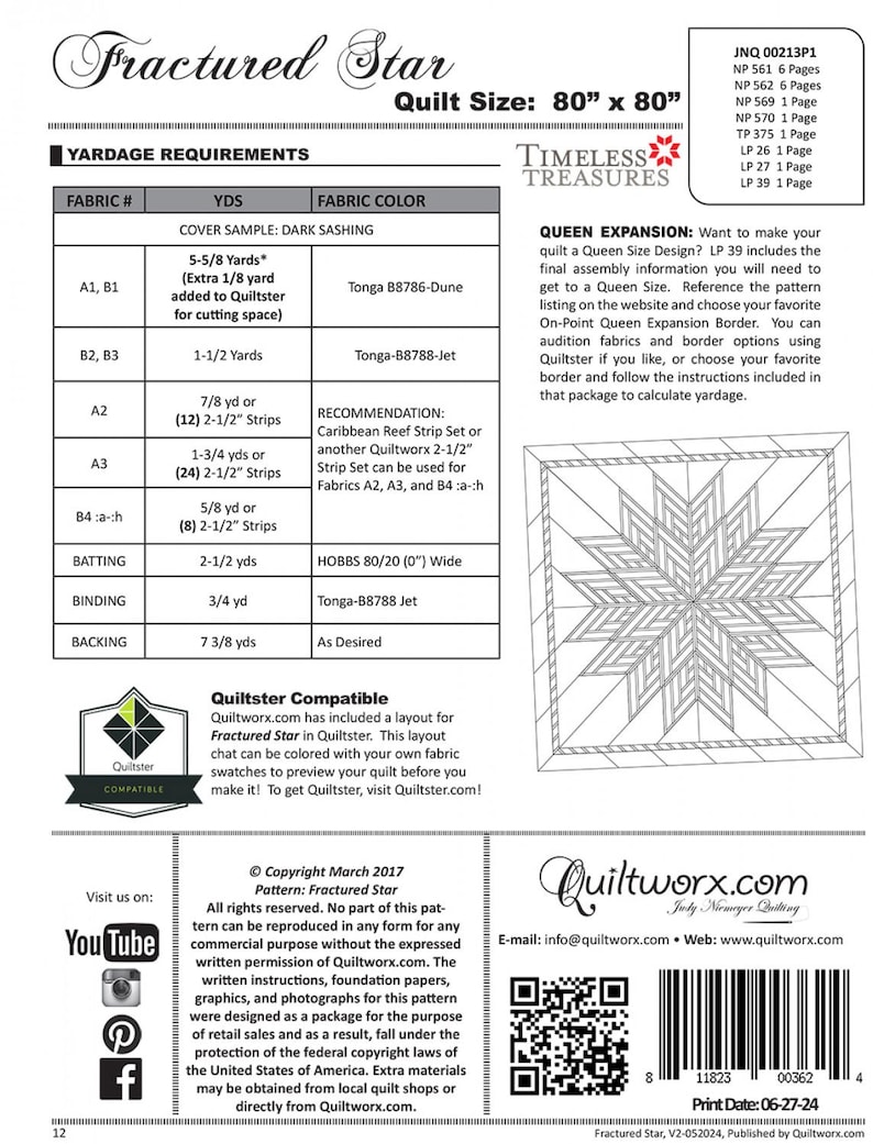 Fractured Star Quilt Pattern: Judy Niemeyer Paper Piecing (80x80in) - Etsy