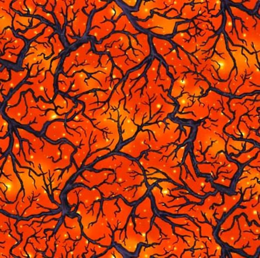 Abra-cat-dabra Orange Black Tree and Branch Toss 100% Cotton Quilting ...