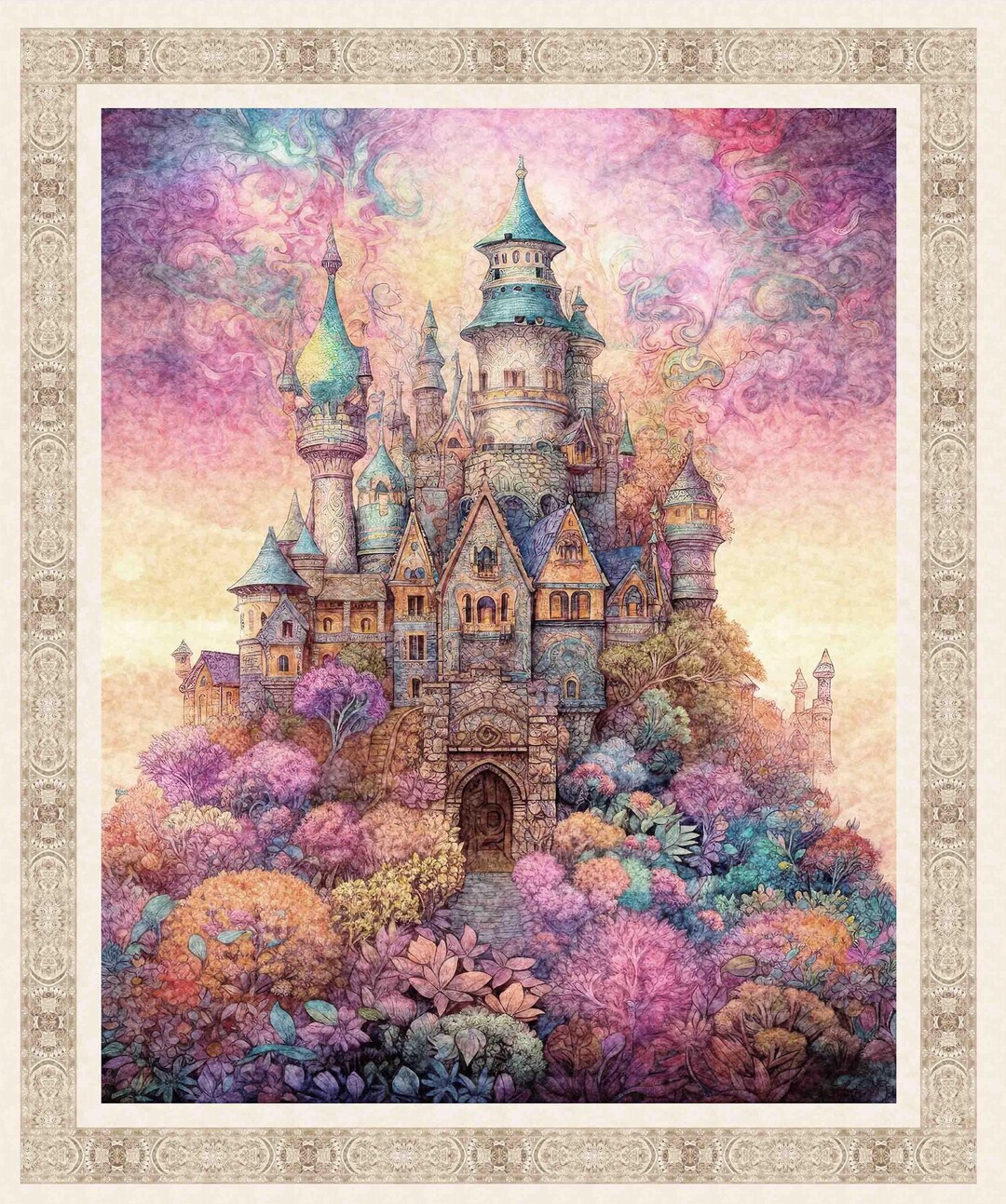 ENCHANTED CASTLE PANEL 30758-X Multi by Morris Creative for Quilting ...